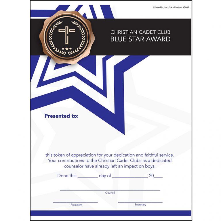 Blue Star Certificate – Christian Cadet Club – Shop Cadets