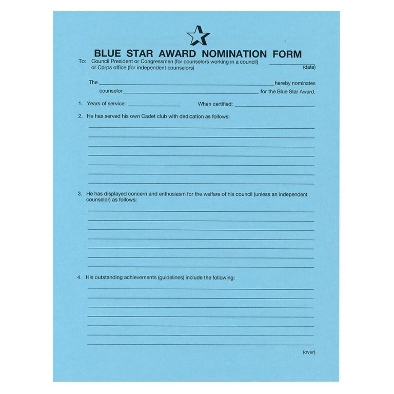 Blue Star Award Nomination Form – Shop Cadets